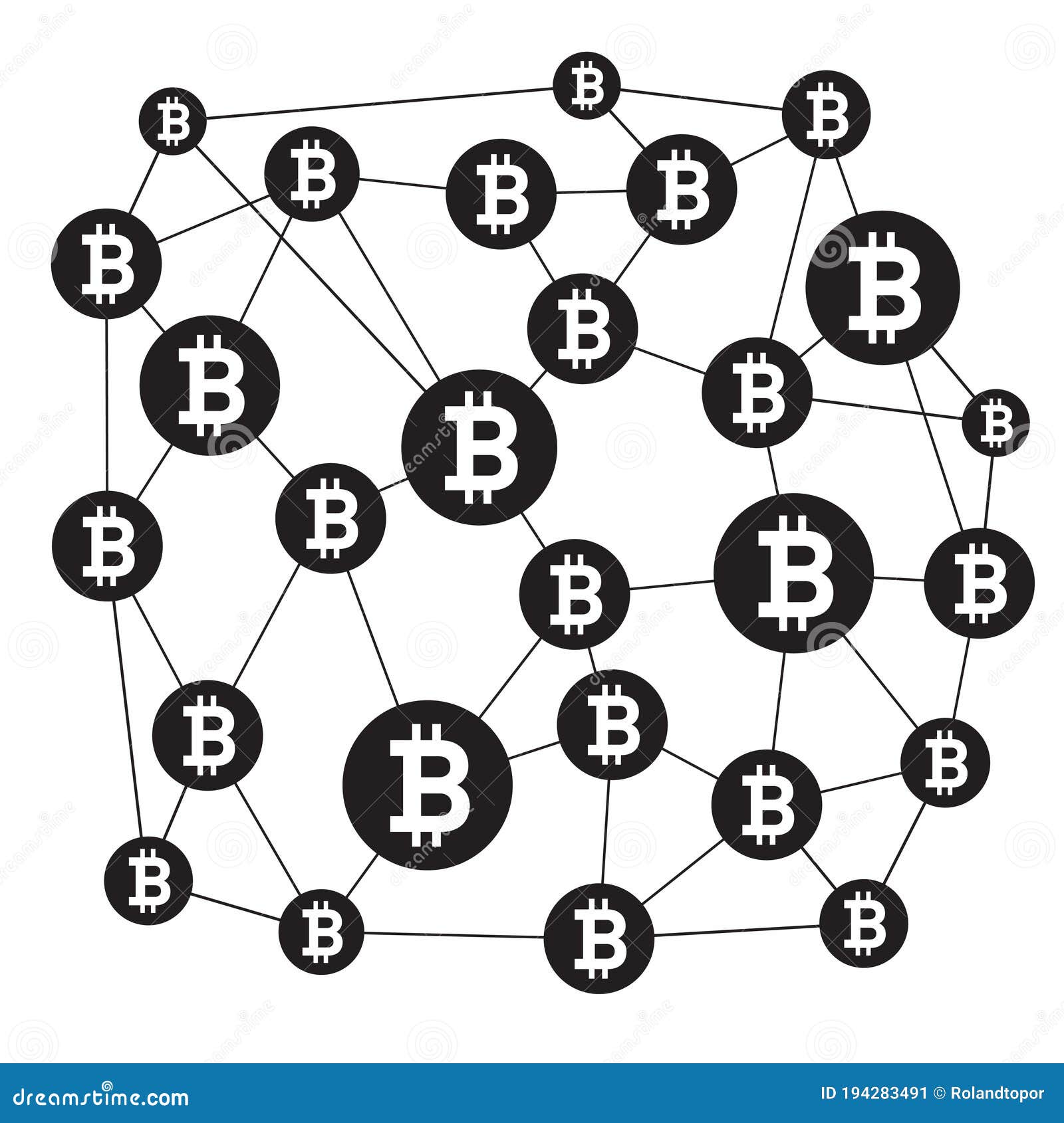 Blockchain Structure and Bitcoin Icon. Vector Outline Illustration and ...