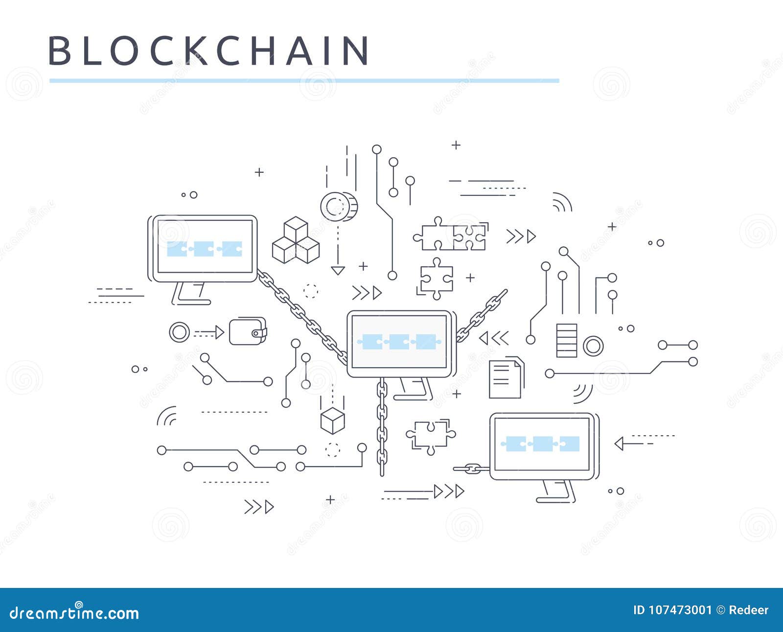 Blockchain Technologie Process Abstract Illustration in Thin Line Style ...