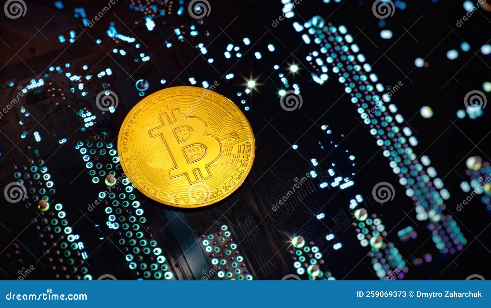 Blockchain Technology Bitcoin Mining Concept. Bitcoin Golden Coin on ...