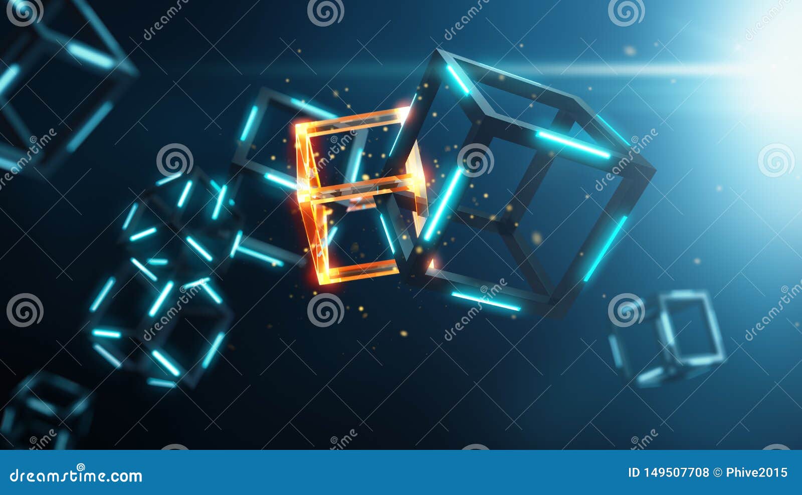 Blockchain Technology on Blue Background Stock Illustration ...