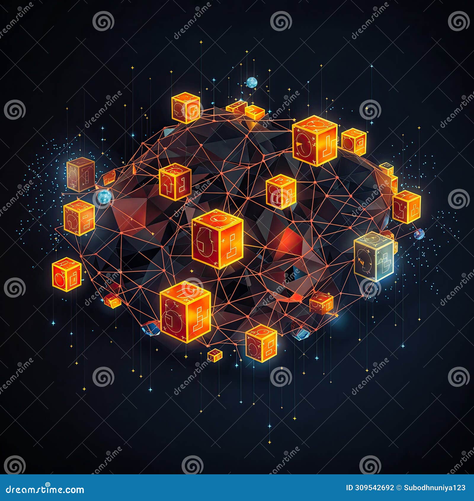 Blockchain Technology Concept Polygonal Low Poly Sphere with Connected ...