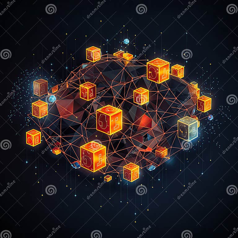 Blockchain Technology Concept Polygonal Low Poly Sphere with Connected ...