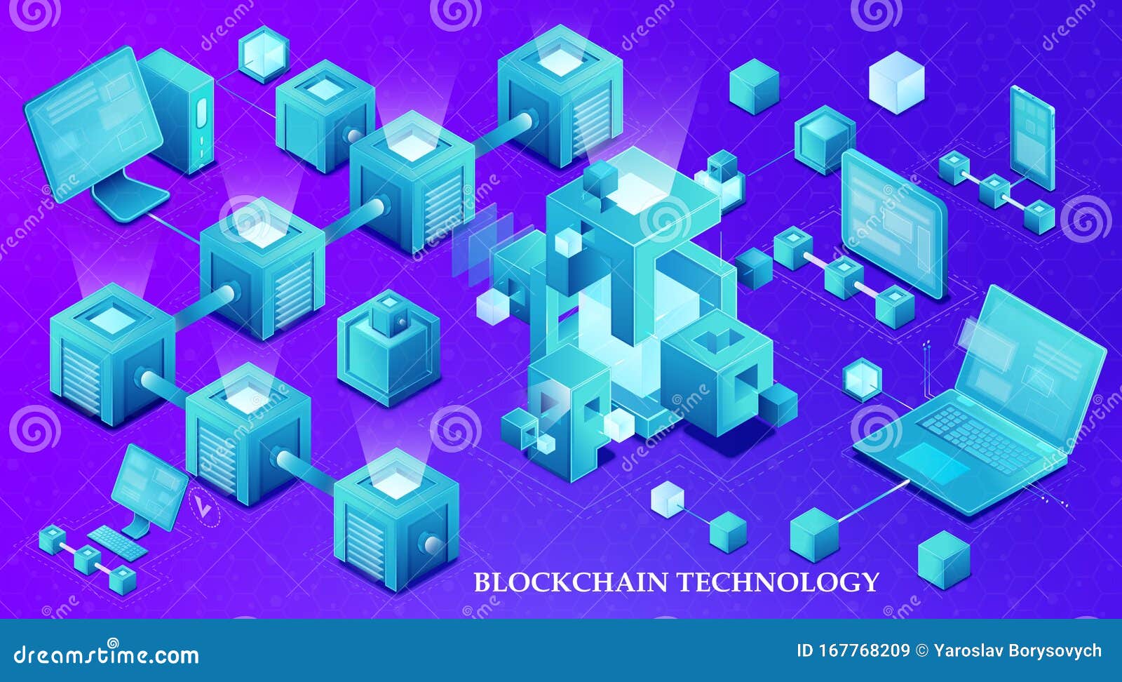 Blockchain Technology Isometric Concept Banner Vector Stock Vector ...