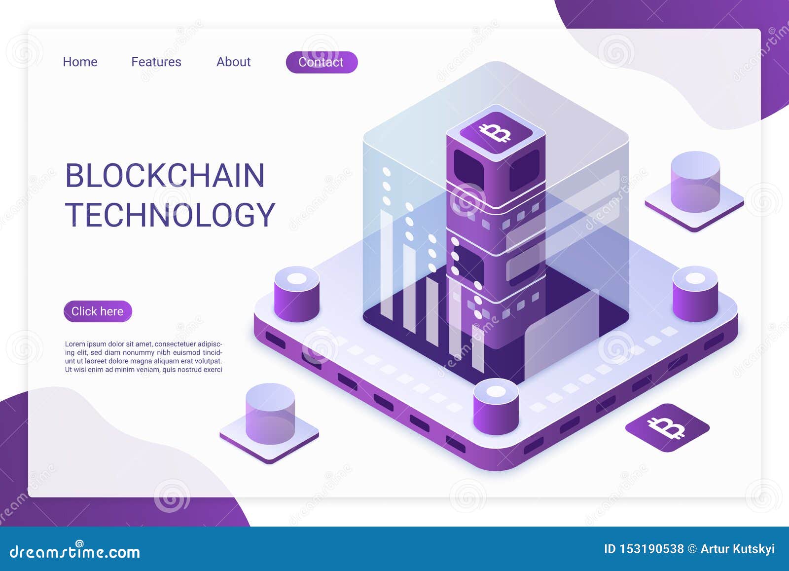 Blockchain Technology Landing Page Vector Template. Bitcoin Financial ... Blockchain Technology Landing Page Vector Template. Bitcoin Financial ...