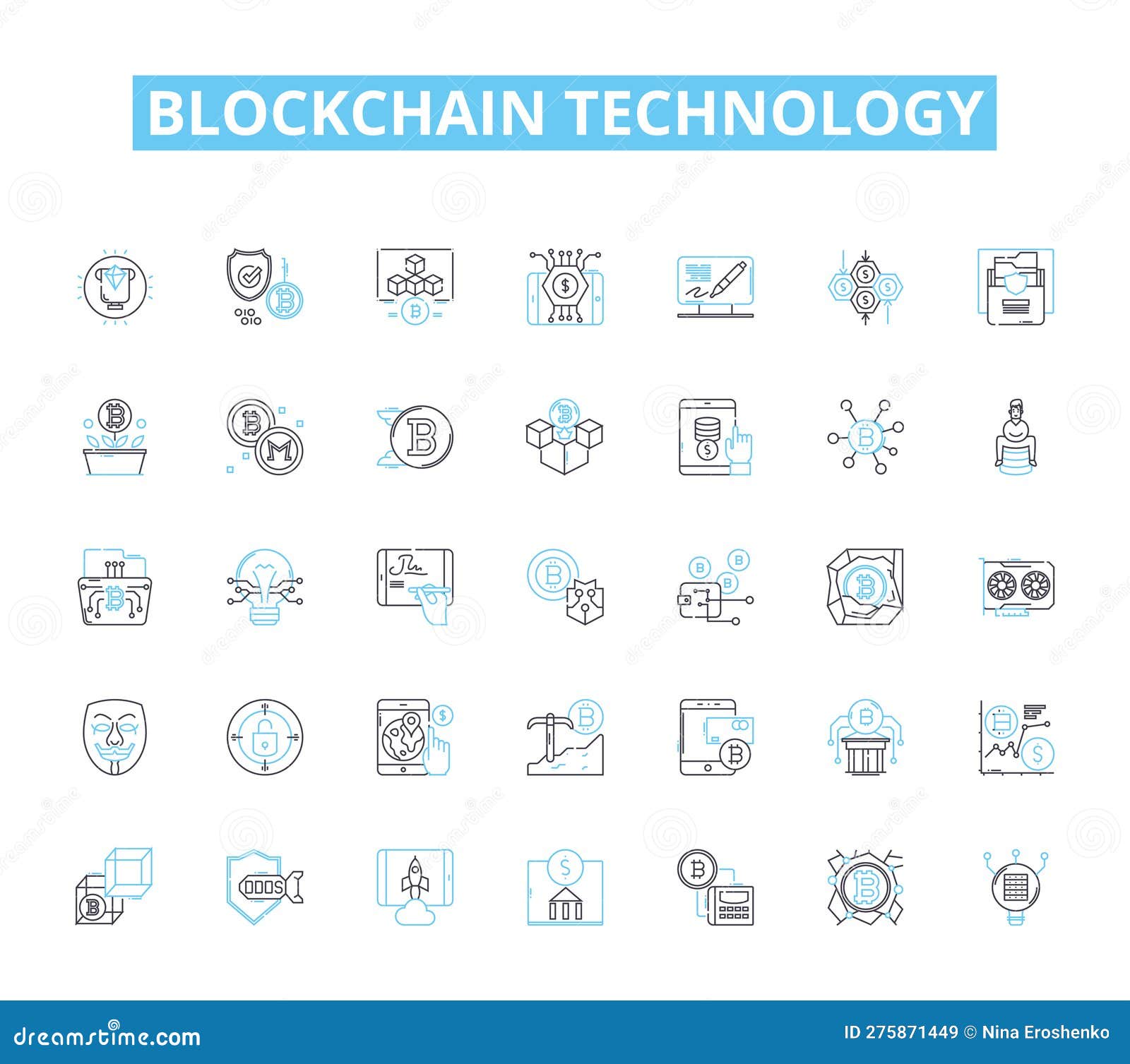 Blockchain Technology Linear Icons Set. Cryptography, Decentralization ...