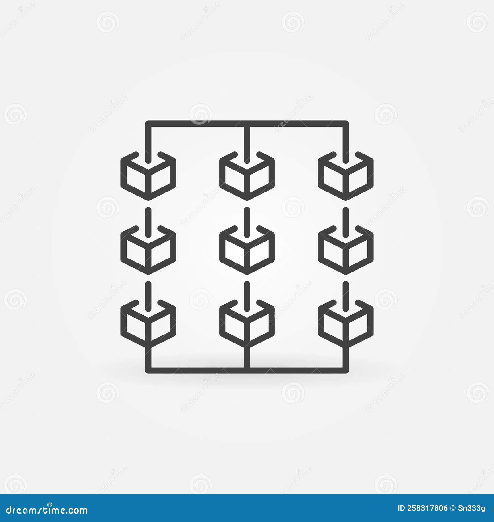 Blockchain Technology with Nine Blocks Vector Concept Linear Icon Stock ...
