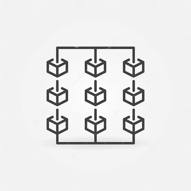 Blockchain Technology with Nine Blocks Vector Concept Linear Icon Stock ...