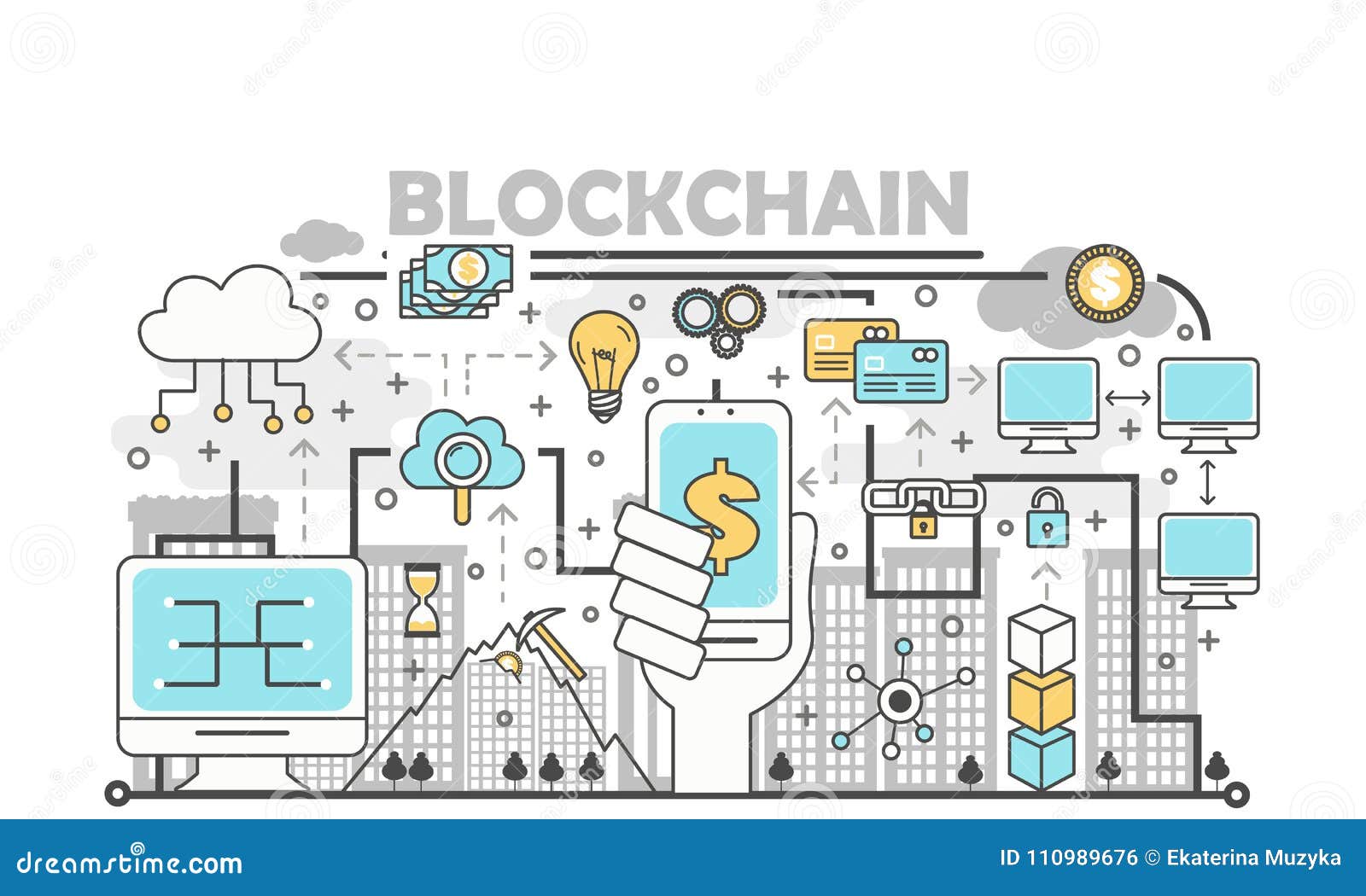 Blockchain Technology Process Concept Vector Illustration in Flat ...