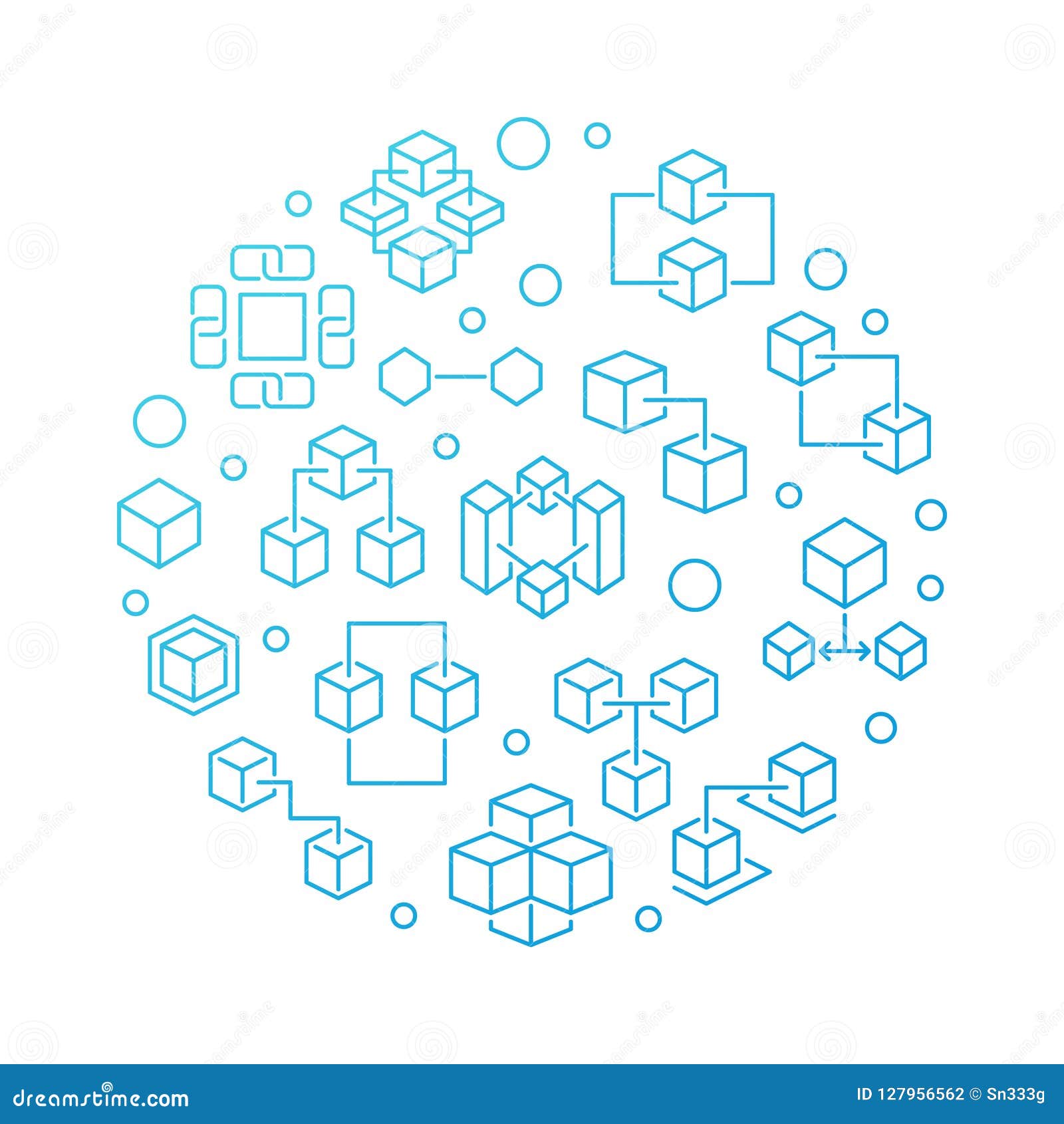 Blockchain Technology Vector Circular Blue Line Illustration Stock ...