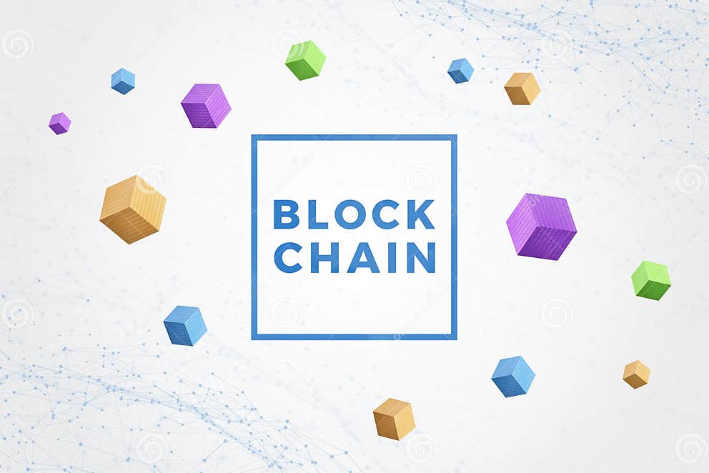Blockchain Text Surrounded by Blocks, Cubes with Binary Code, and ...
