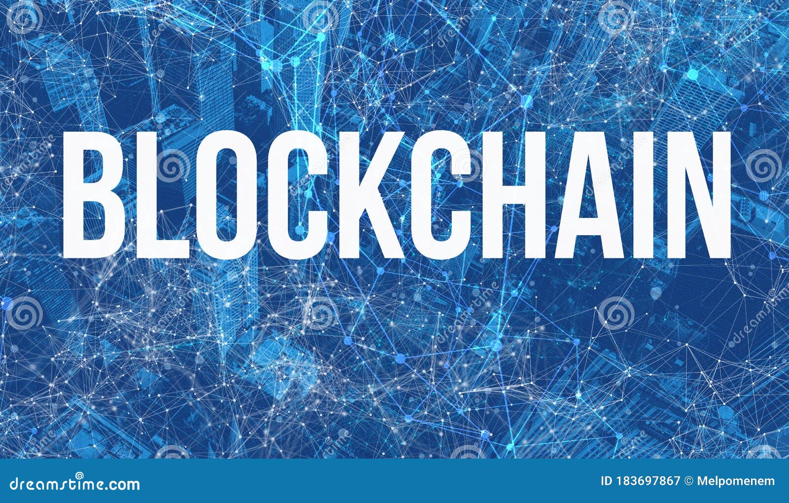 Blockchain Theme with Abstract Cityscape Stock Illustration ...