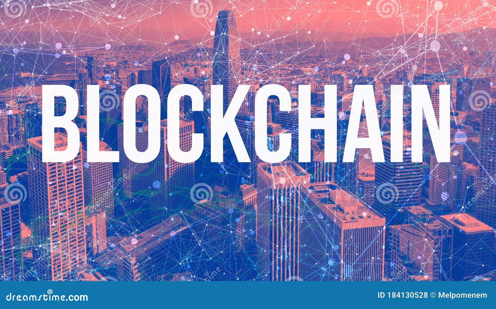 Blockchain Theme with Abstract Network Patterns and Skyscrapers Stock ...