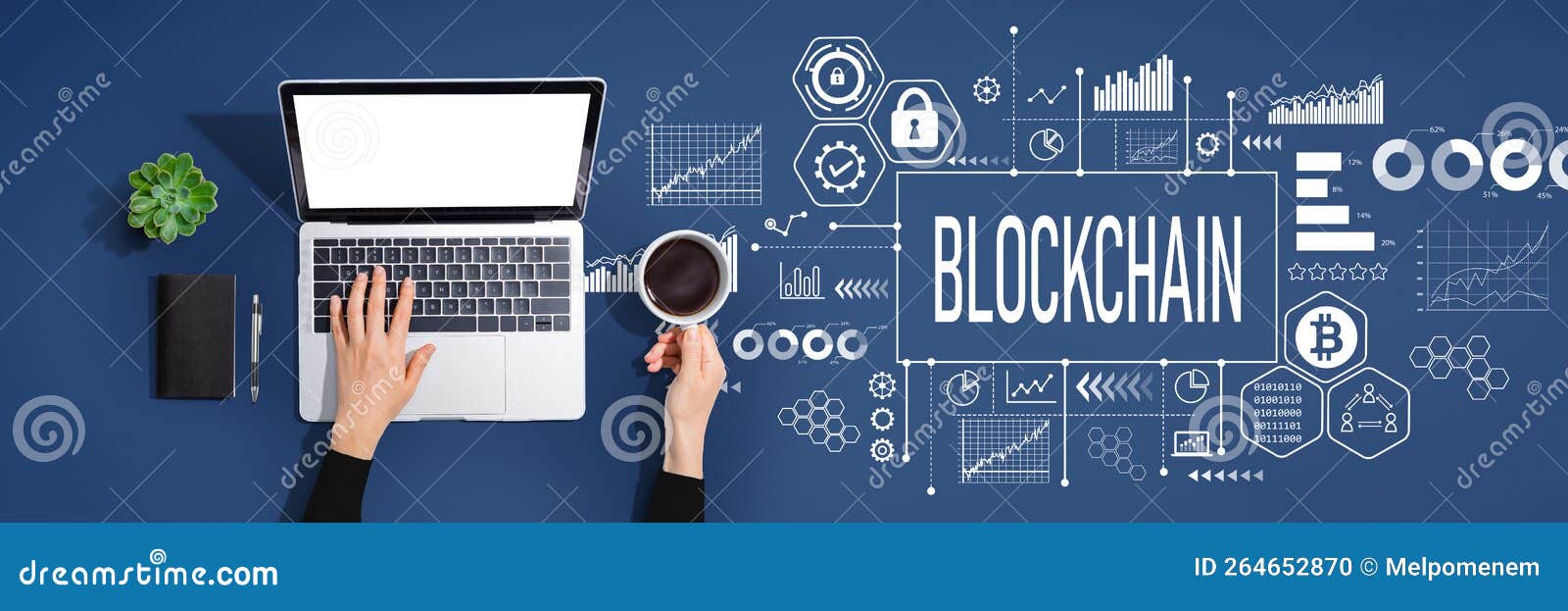 Blockchain Theme with Person Using Laptop Computer Stock Photo - Image ...