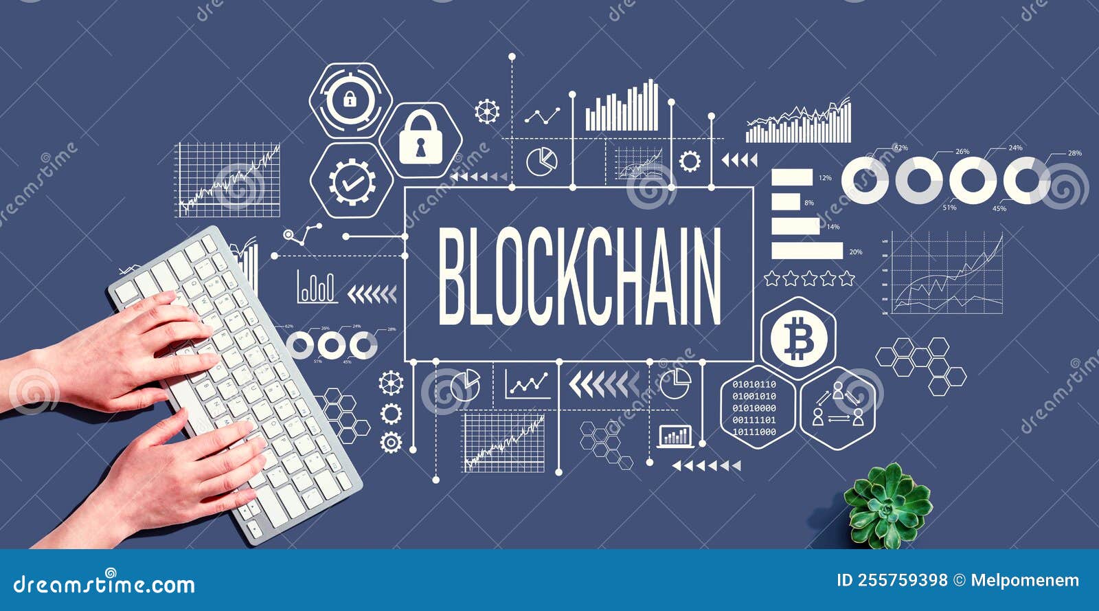 Blockchain Theme with Person Using Pc Keyboard Stock Photo - Image of ...