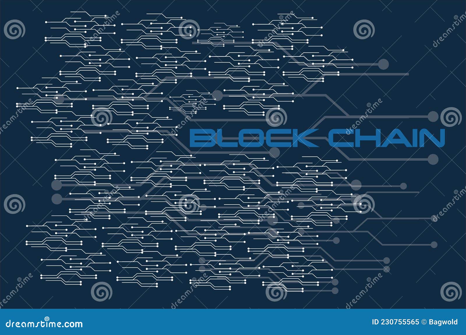 Blockchain Vector Background Illustration on a Dark Blue Background ...