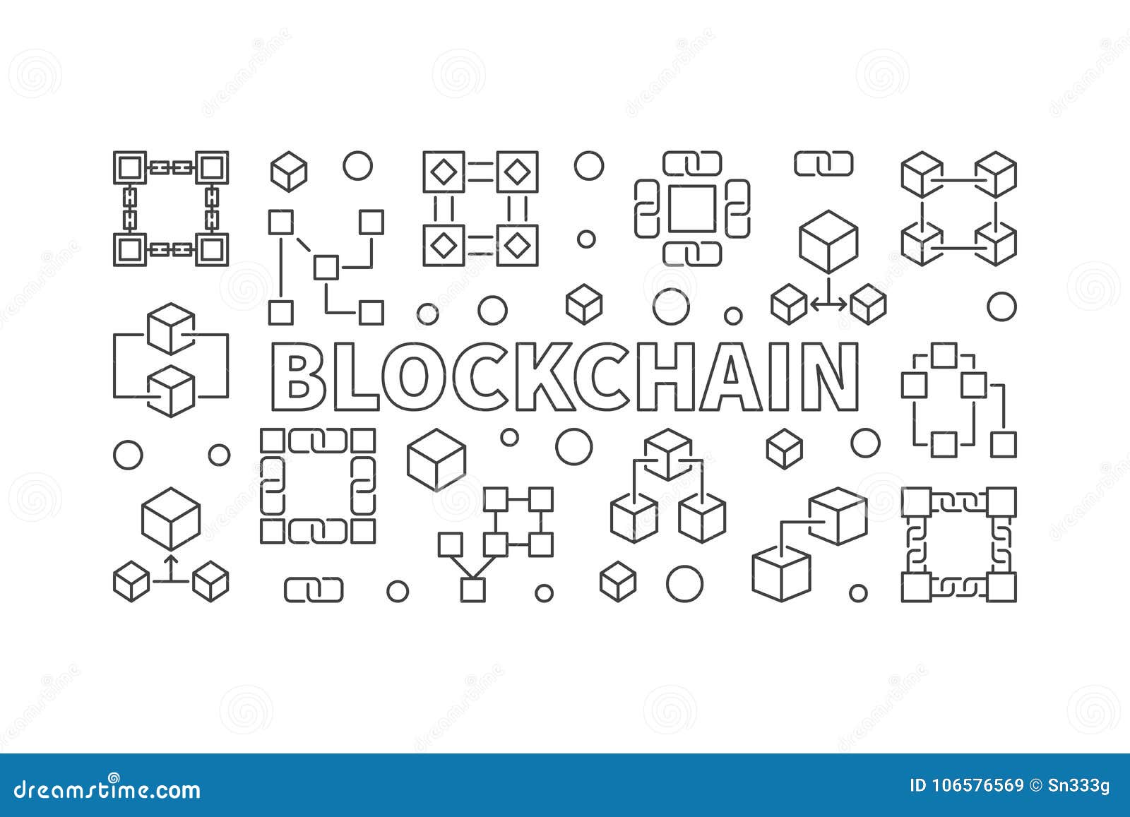 Blockchain Vector Horizontal Banner in Thin Line Style Stock Vector ...
