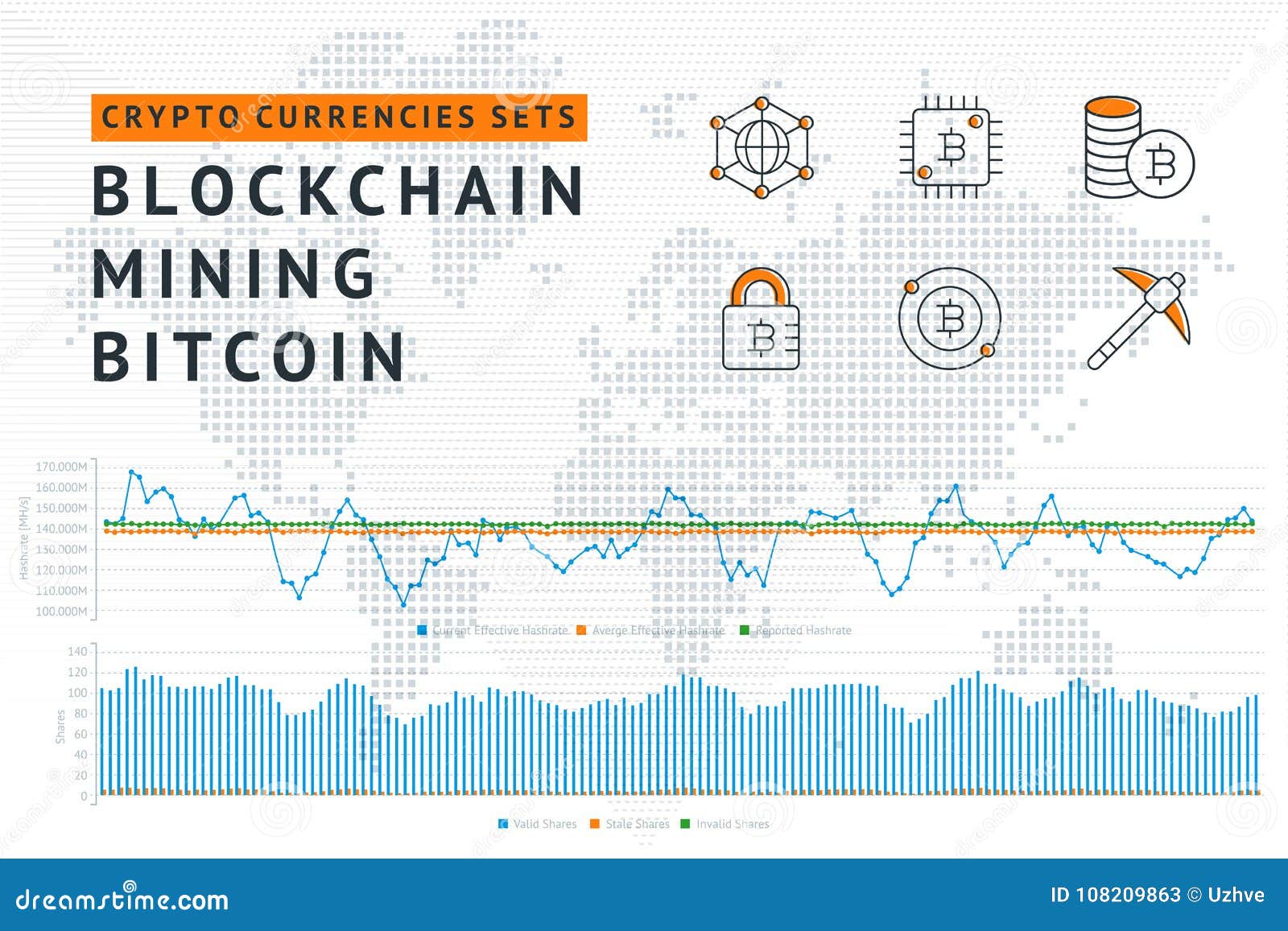 Blockchain Vector Illustration Background With Icons, Graphs And ...