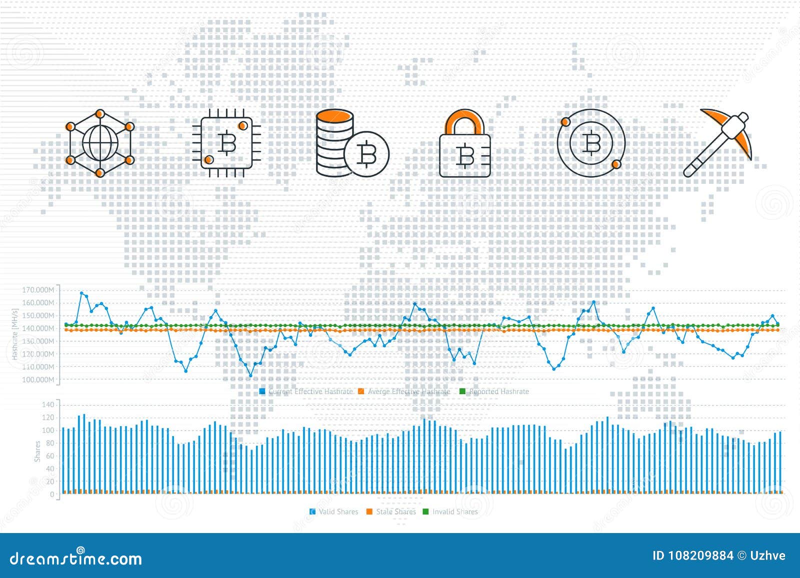 Blockchain Vector Illustration Background with Icons, Graphs and ...