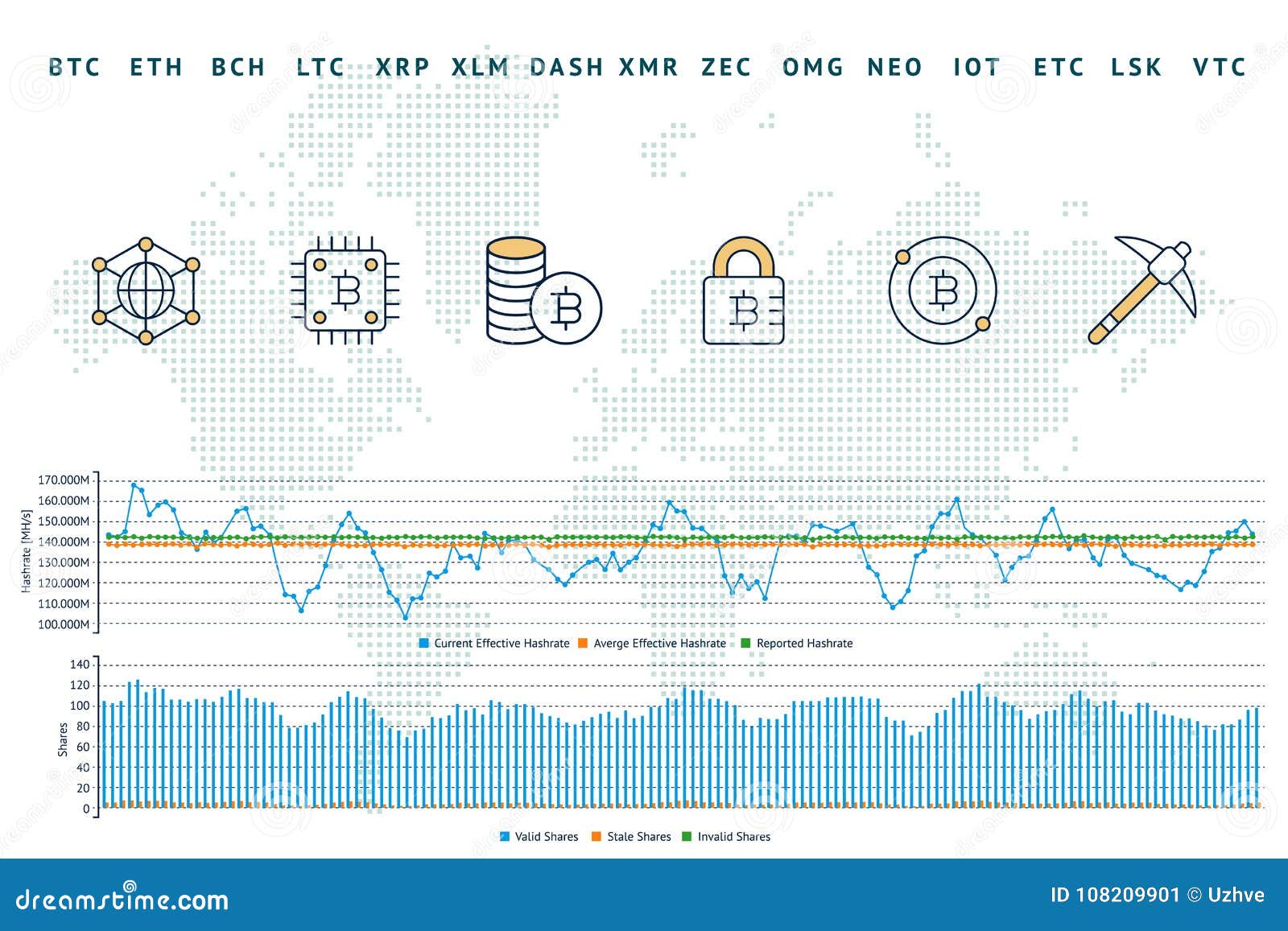 Blockchain Vector Illustration Background With Icons, Graphs And ...