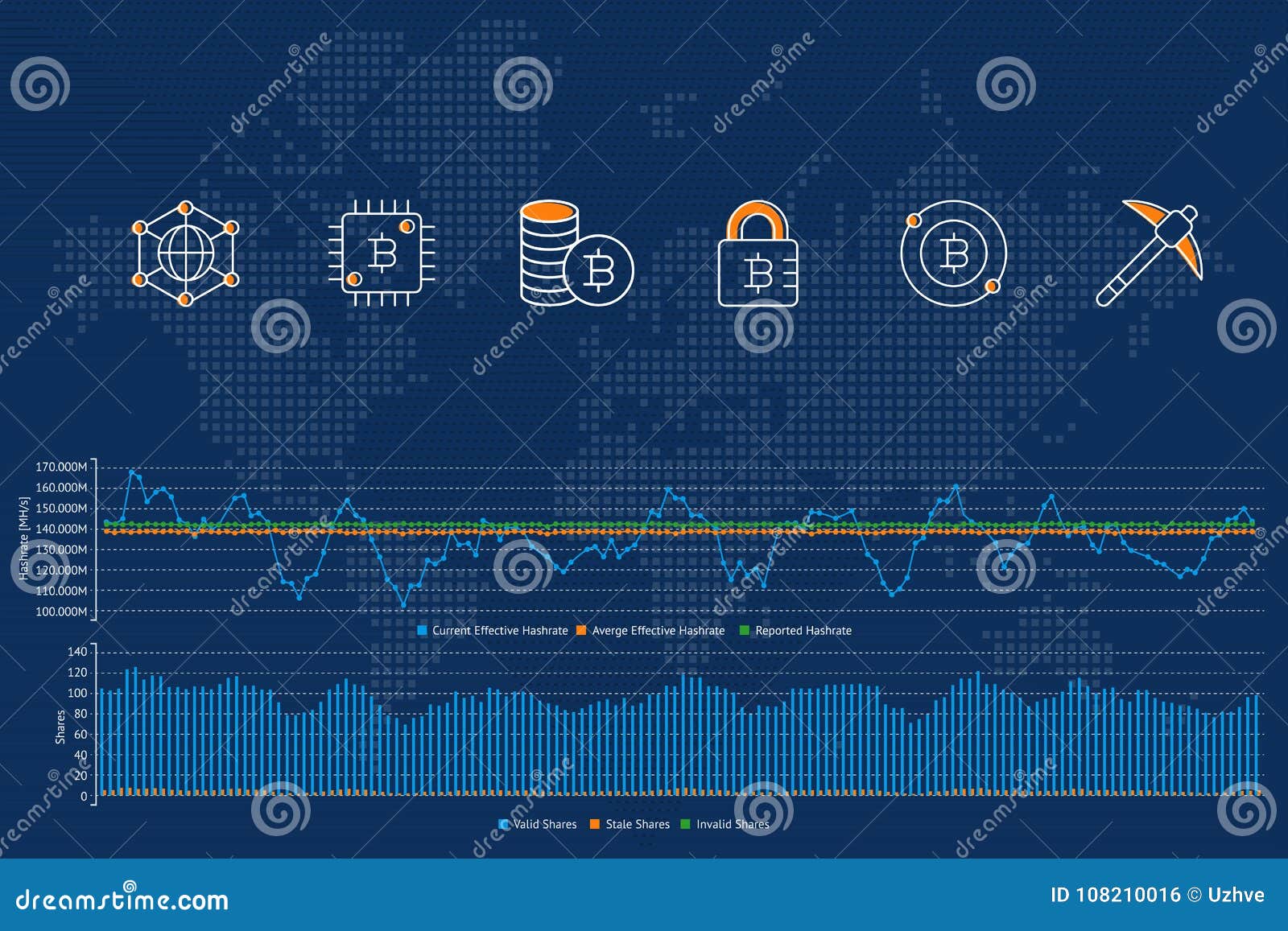 Blockchain Vector Illustration Background With Icons, Graphs And ...