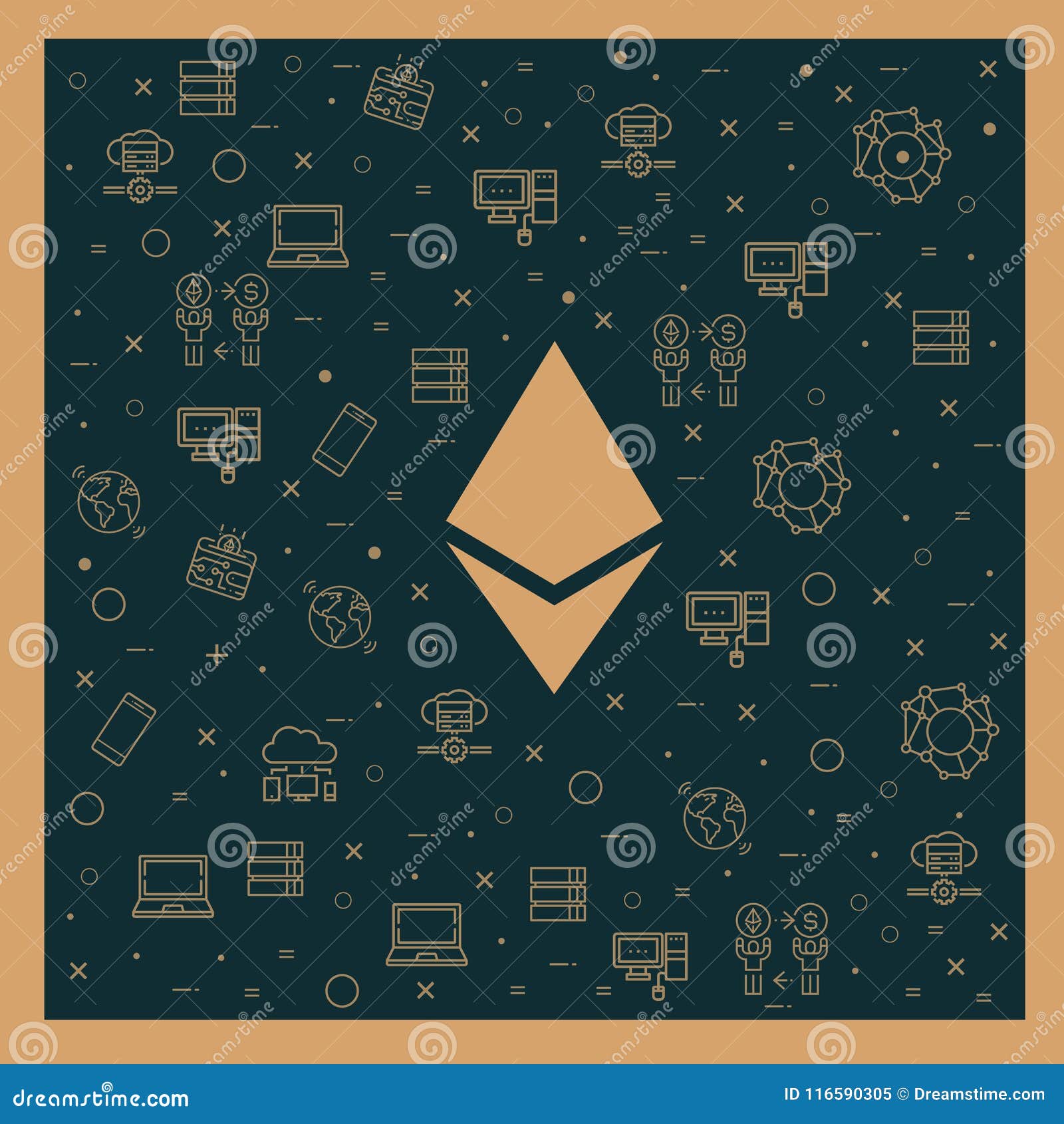 Blockchain Vector Illustration. Bitcoin and Ethereum Trading Concept ...
