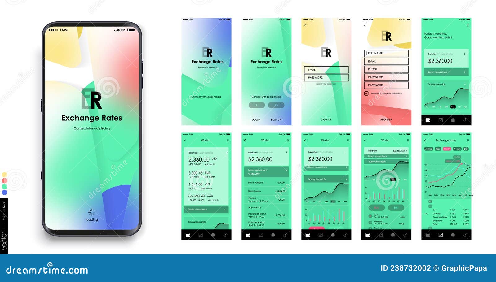 Blockchain Wallet UI, UX, GUI Design. Stock Vector - Illustration of ...