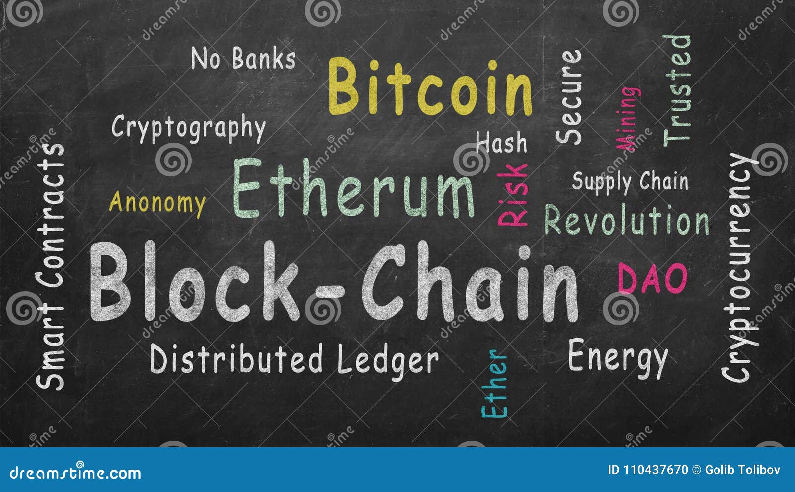BLOCKCHAIN. Word Cloud Illustrated Against the Blackboard Stock Photo ...