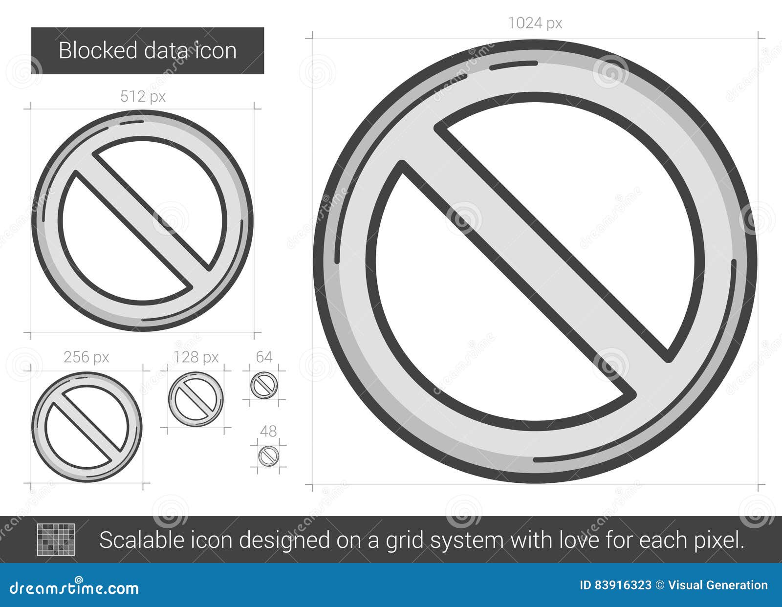 Blocked data line icon. stock vector. Illustration of forbidden - 83916323