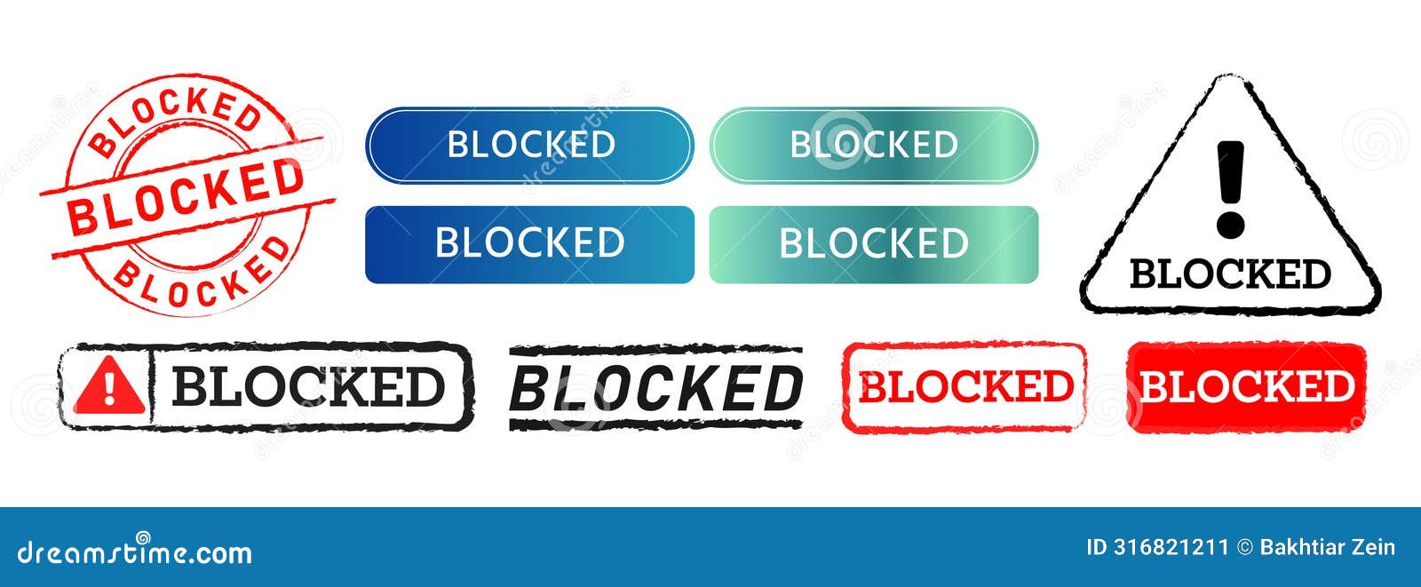 Blocked Rectangle Circle Stamp And Button Sign For Blocking Prohibition ...