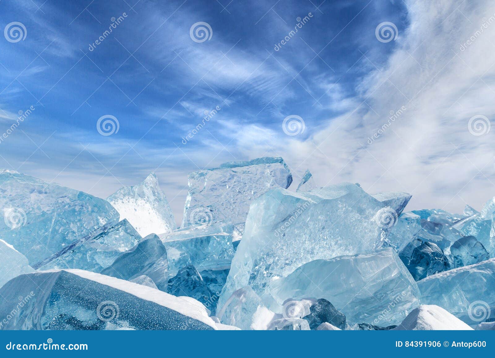 Blocks of Broken Blue Ice on Sky Background Stock Photo - Image of ...