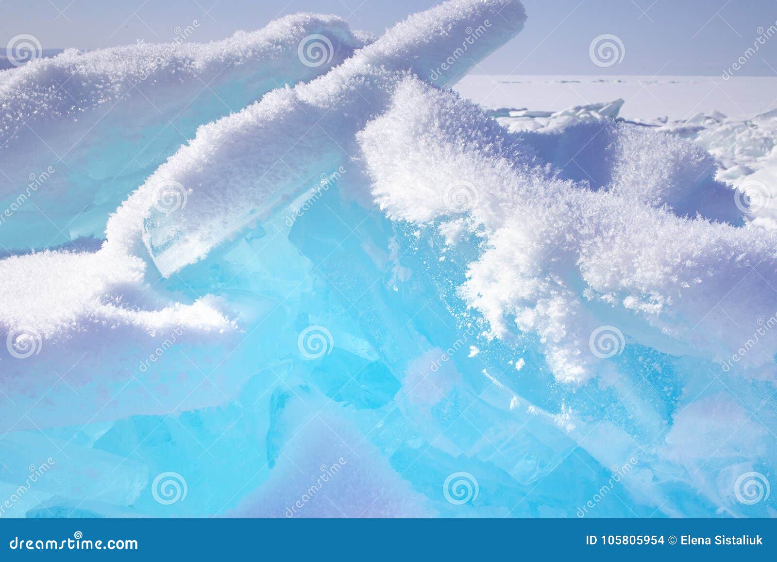 Blocks of Broken Blue Ice on Sky Background. Winter Baikal Lake Stock ...