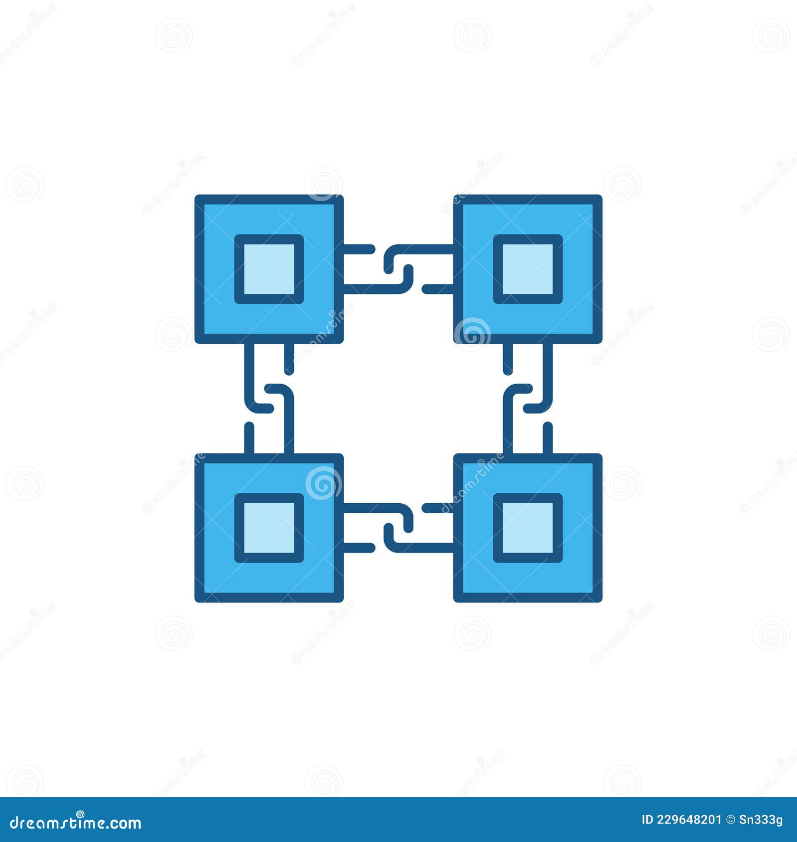 Blocks Connected with Chain Blue Icon - Blockchain Sign Stock Vector ...