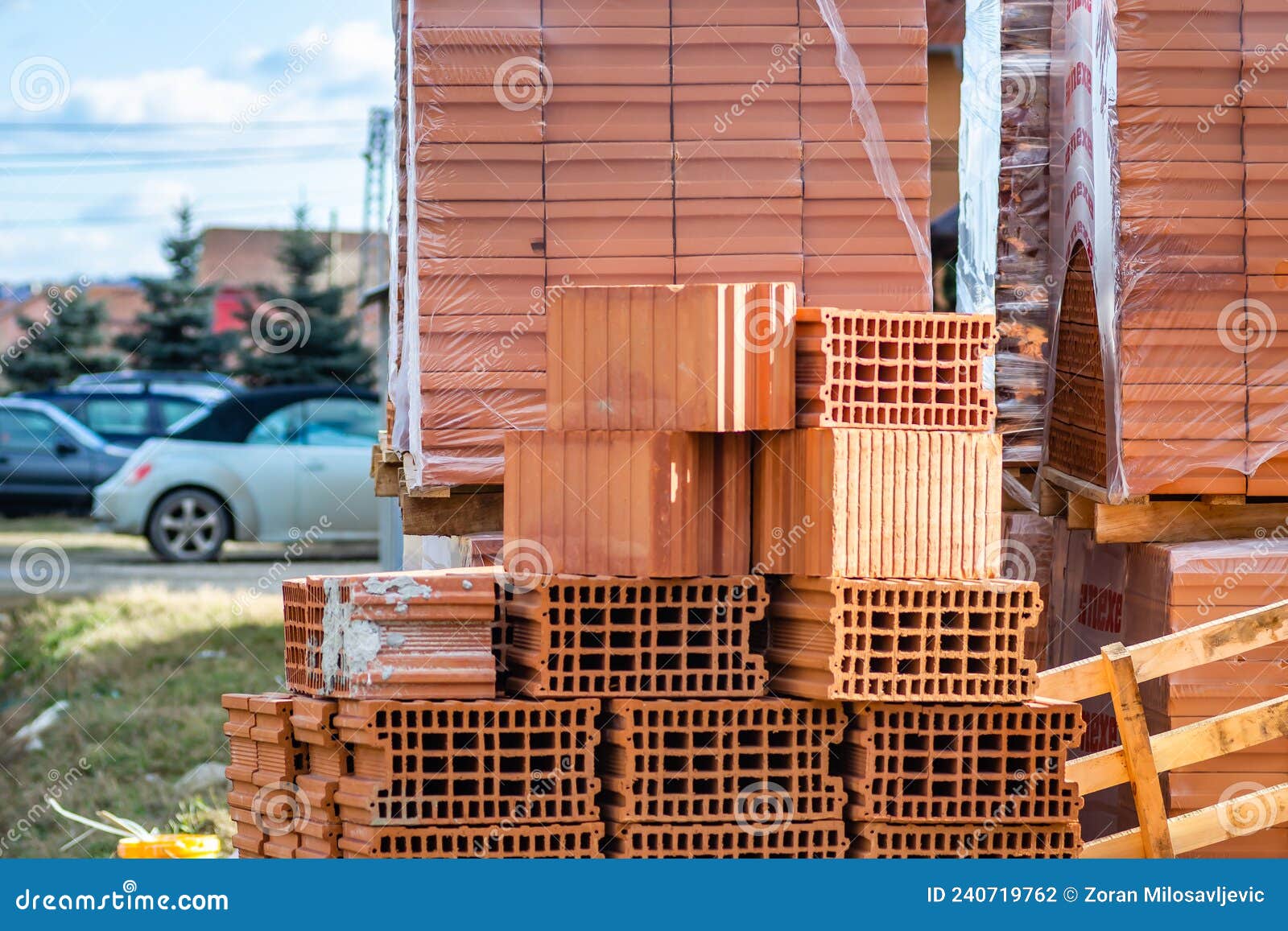 A Pile of Blocks in Front of the Construction Site Stock Photo - Image ...