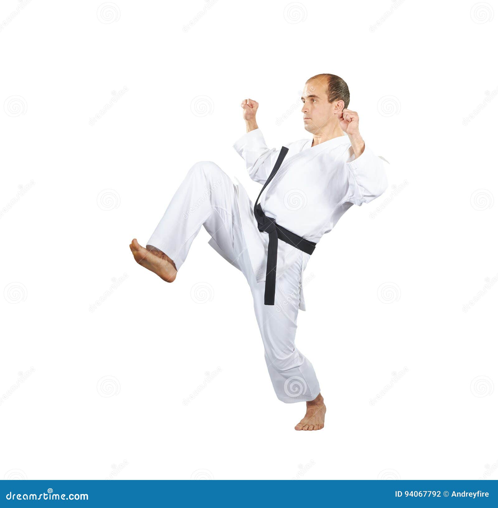 Blocks Hands and Kick Leg is Doing an Athlete in Karategi Stock Photo ...