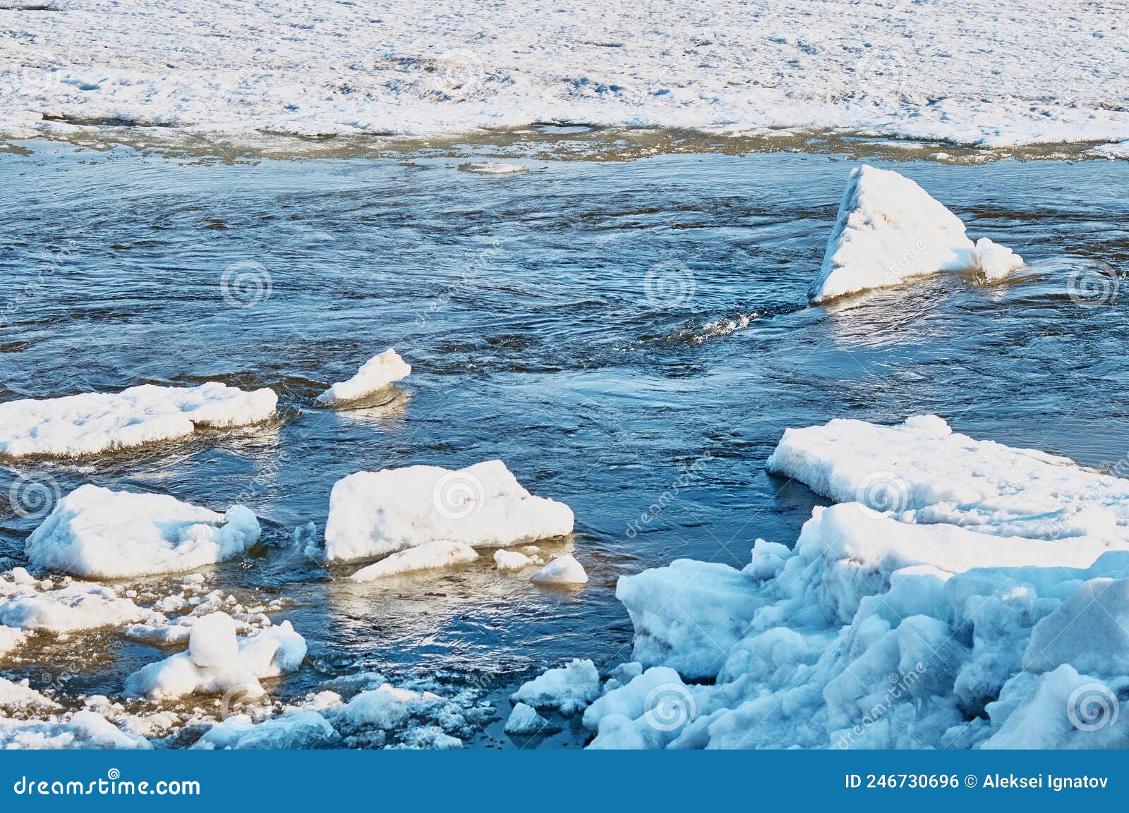 Blocks of Ice Floes Float on the River. the Beginning of the Ice Drift ...