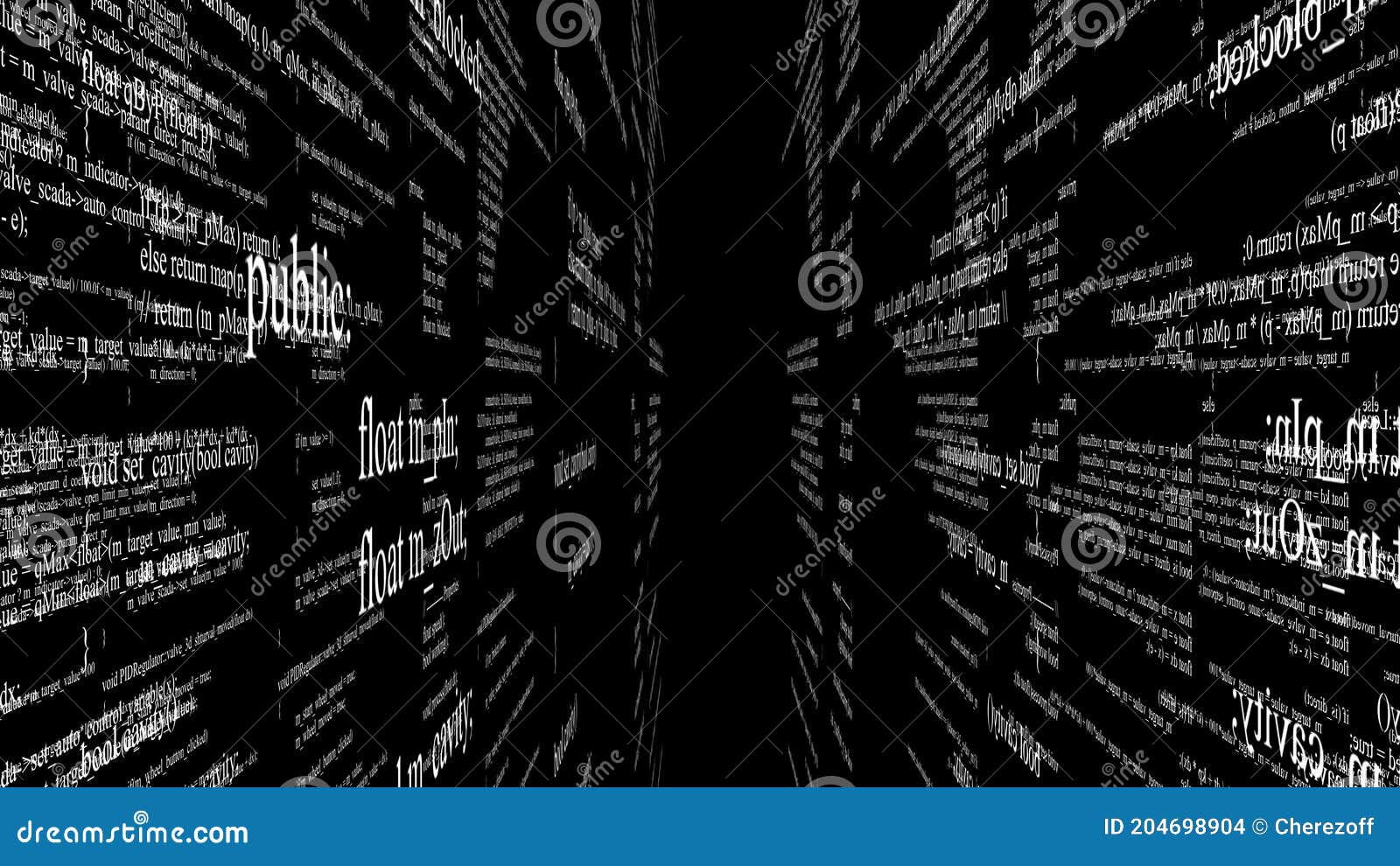 Blocks of Program Code Flying in Virtual Space Stock Illustration ...