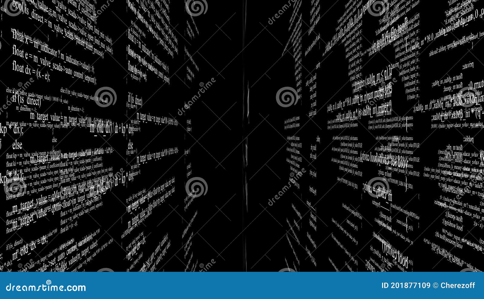 Blocks of Program Code Flying in Virtual Space Stock Illustration ...