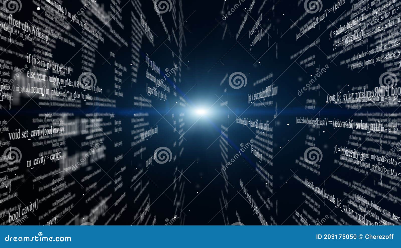 Blocks of Program Code Flying in Virtual Space Stock Illustration ...