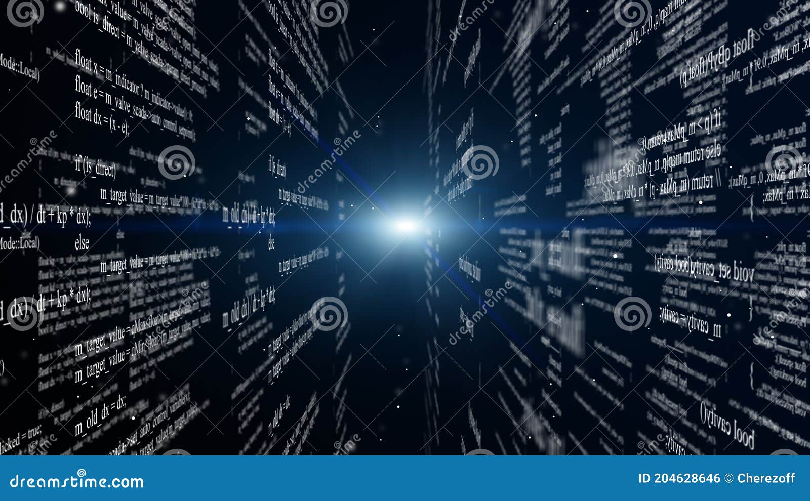 Blocks of Program Code Flying in Virtual Space Stock Illustration ...