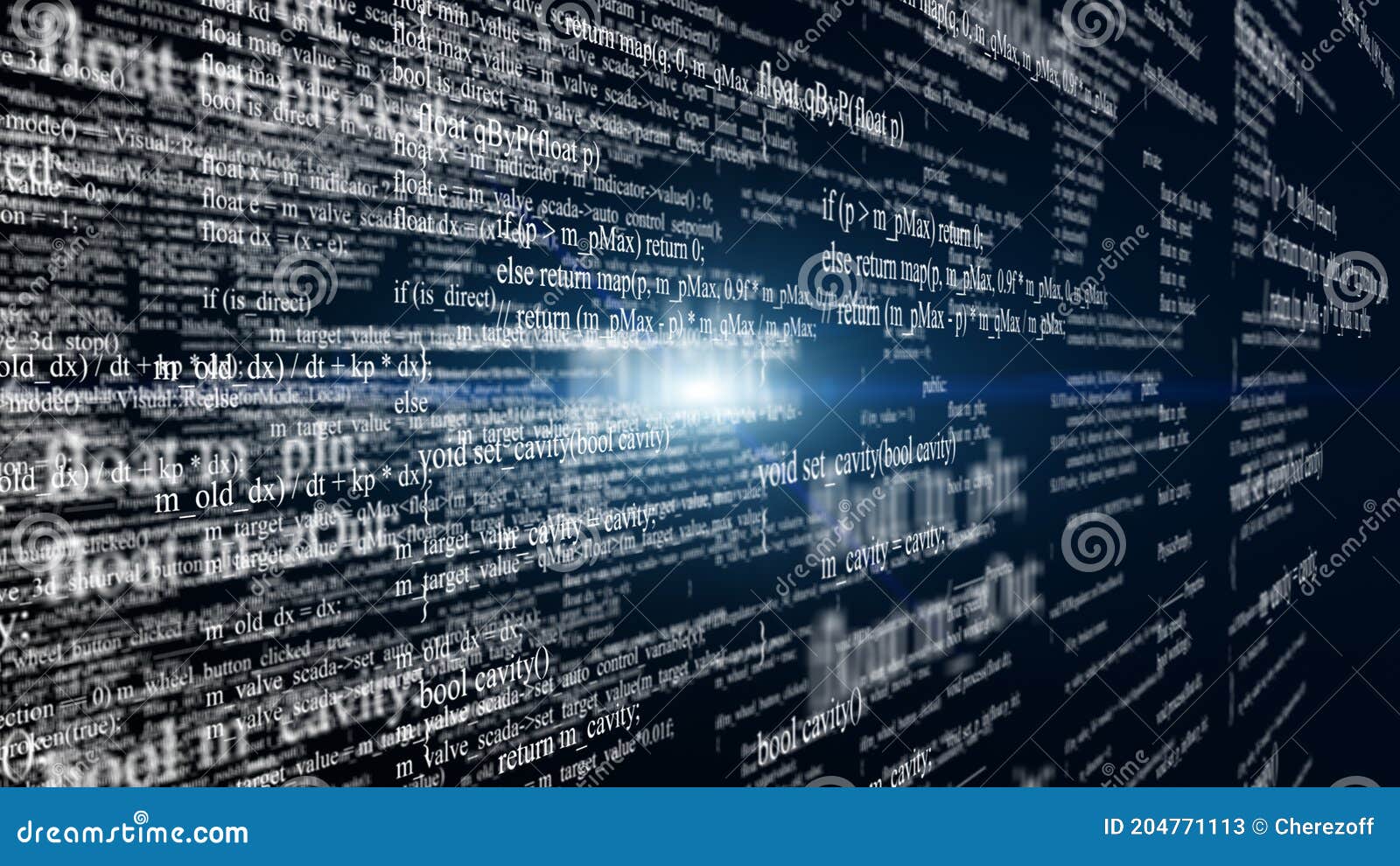 Blocks of Program Code Flying in Virtual Space Stock Illustration ...