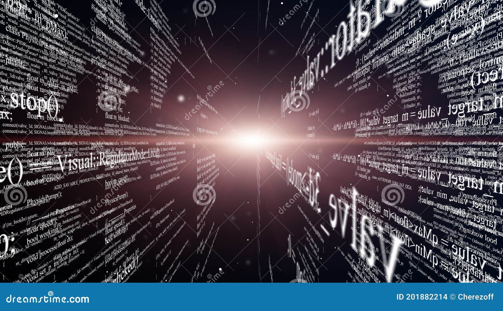 Blocks of Program Code Flying in Virtual Space Stock Illustration ...