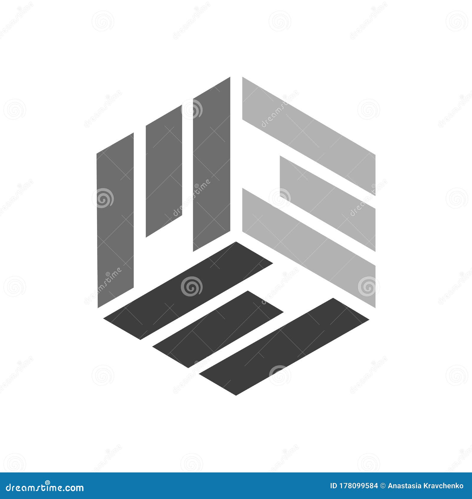 Blocks Rectangles Grey and Black Logo Cube with Letters E Illustration ...