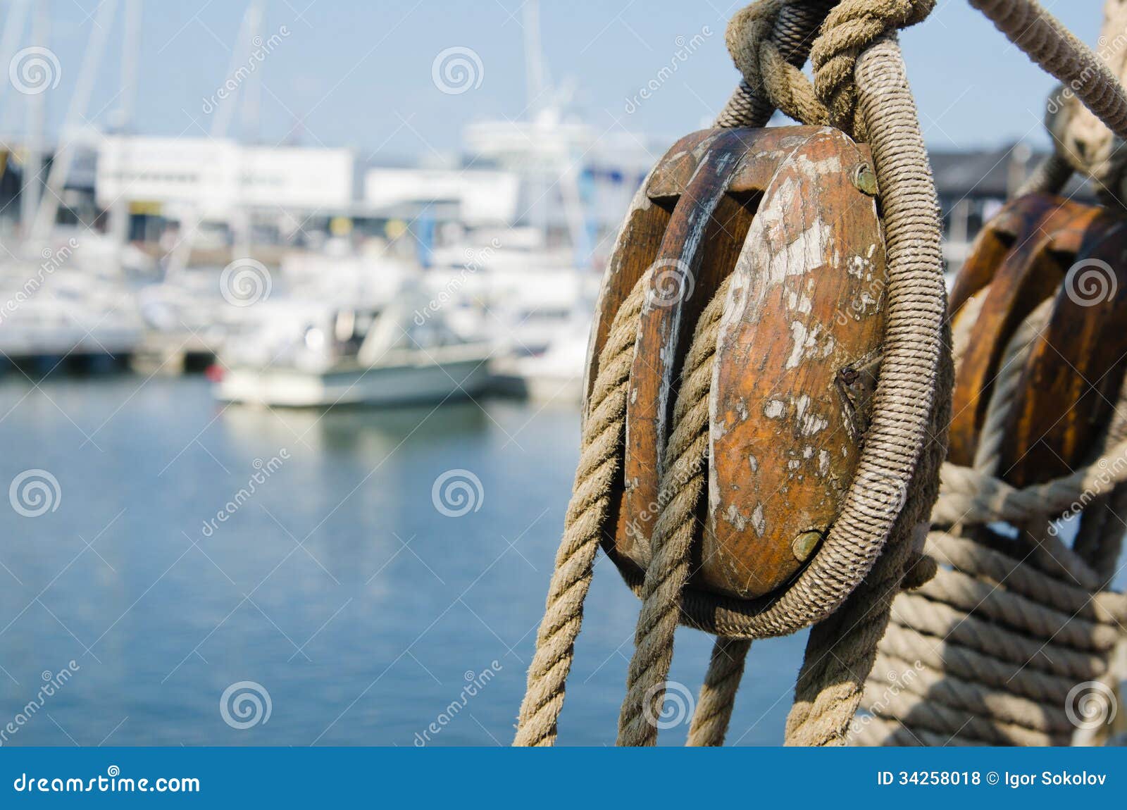 Blocks and Rigging at the Old Sailboat Stock Photo - Image of cable ...