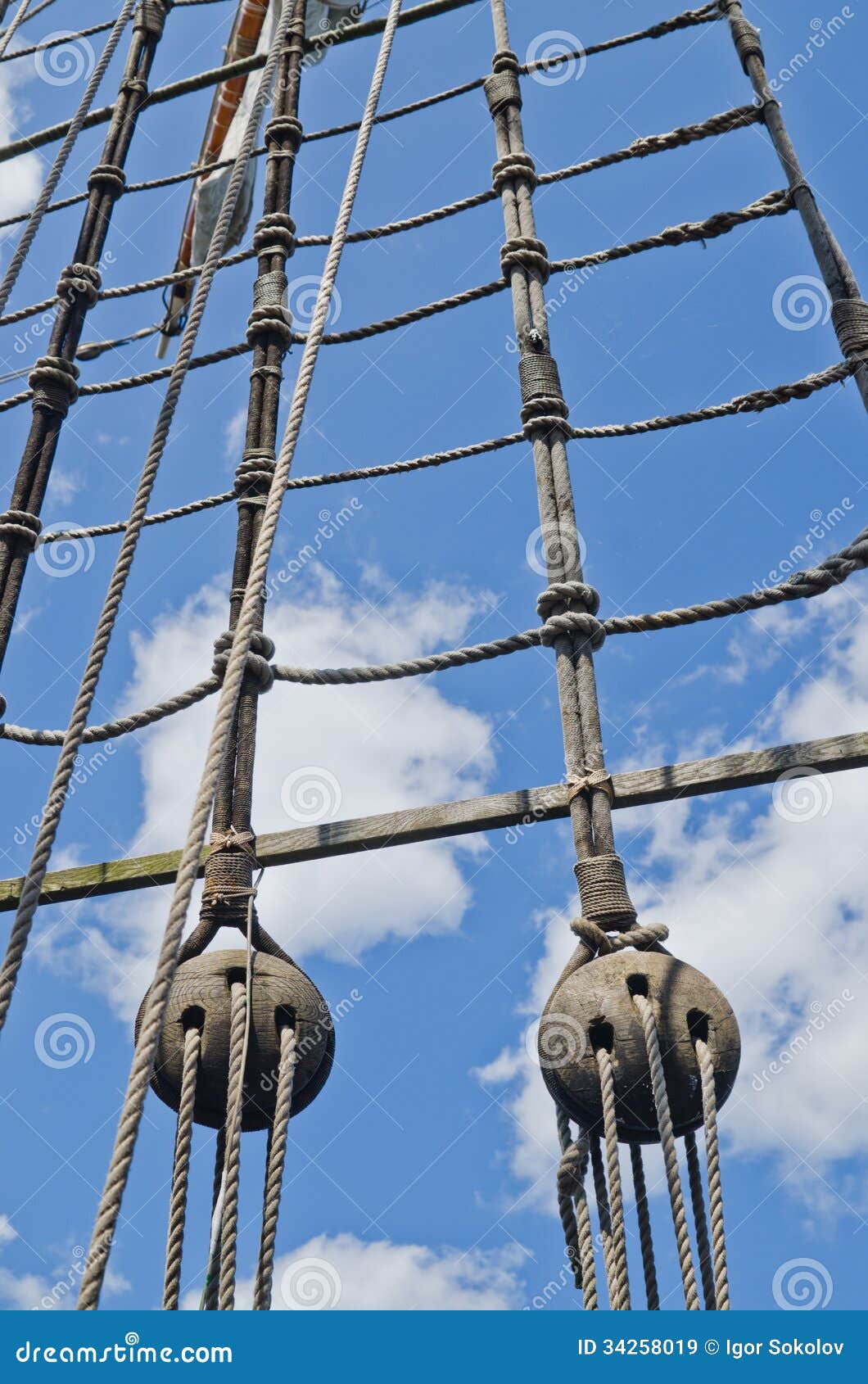 Blocks and Rigging at the Old Sailboat Stock Image - Image of race ...