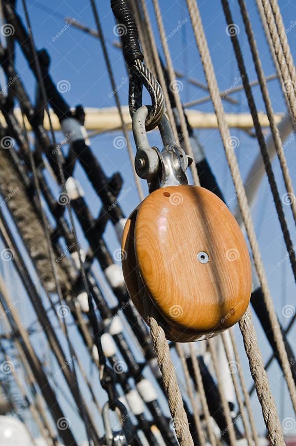 Blocks and Rigging at the Old Sailboat Stock Image - Image of line ...