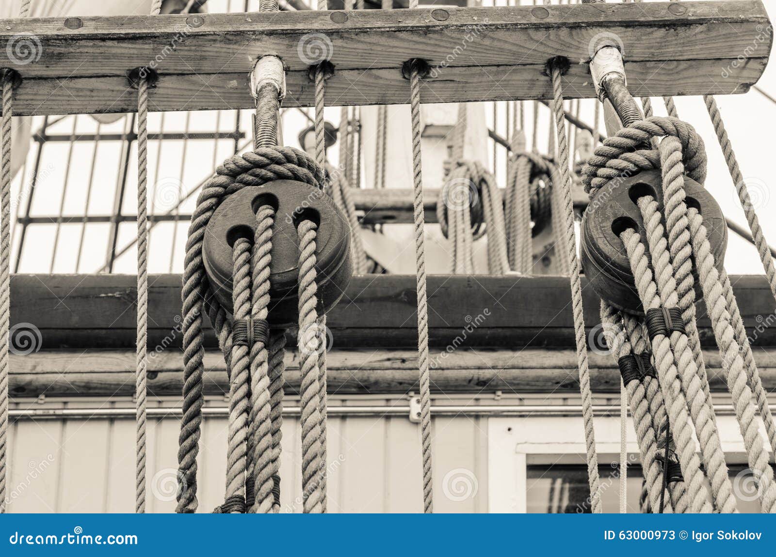 Blocks and Rigging of an Old Sailboat Stock Image - Image of pulley ...