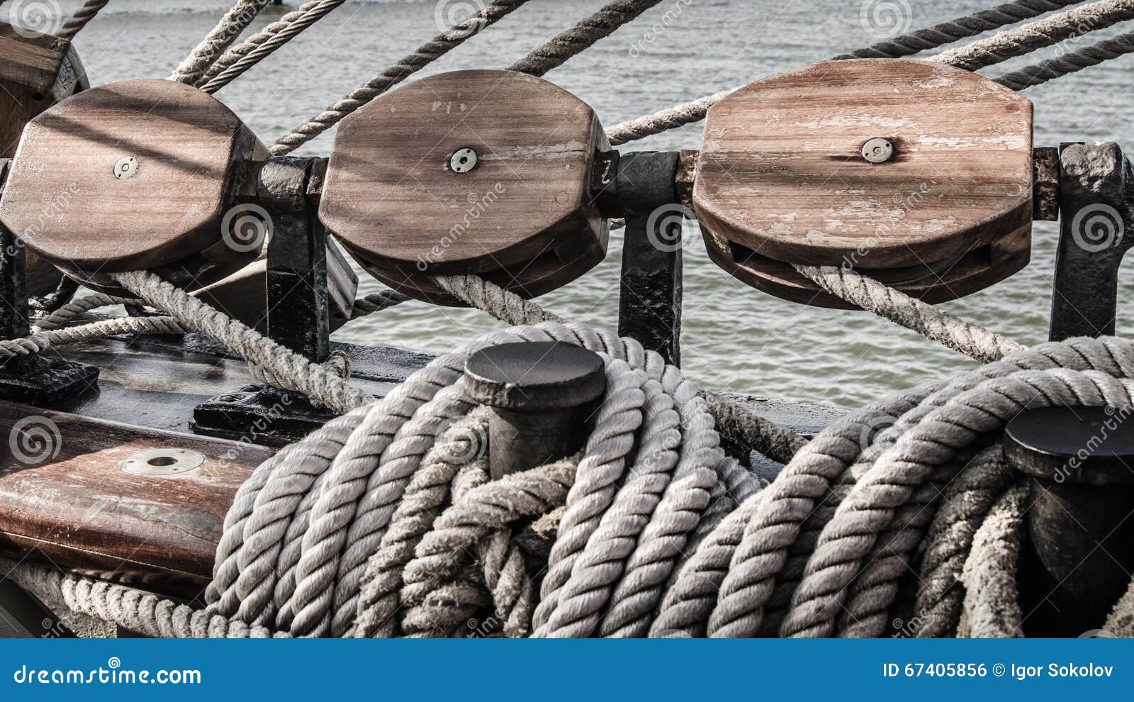 Blocks and Rigging at the Old Sailboat Stock Photo - Image of mast ...