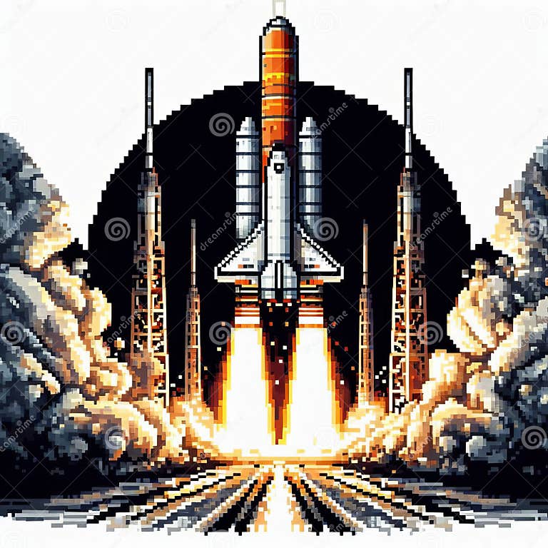 7 Blocky Launch a Pixel Art Depiction of the Launch with Macrore Stock Illustration ...