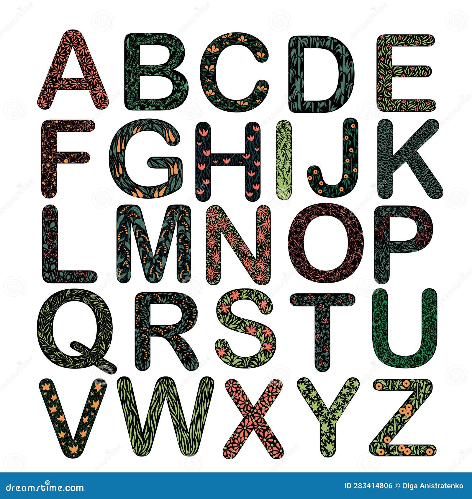 Bloemalfabet Van De Engelse Taal De Hele Reeks Letters Vector ...