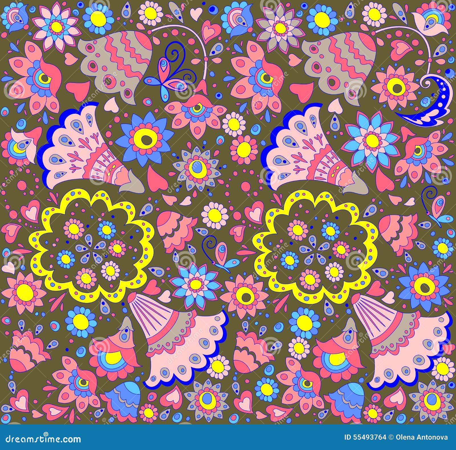 Bloemen retro behang vector illustratie. Illustration of hippie - 55493764